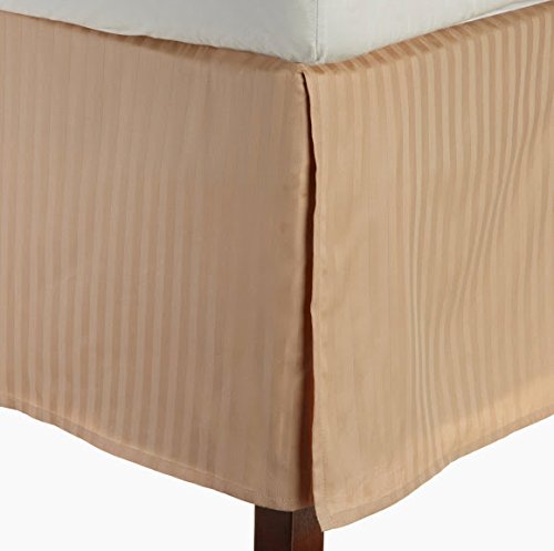 Ethereal Bedding 400-TC Sateen 1-PC Luxury Split Corner Tailored Bed Skirt Full/Double Stripe Beige 25'' Inches Drop Length 100% Egyptian Cotton