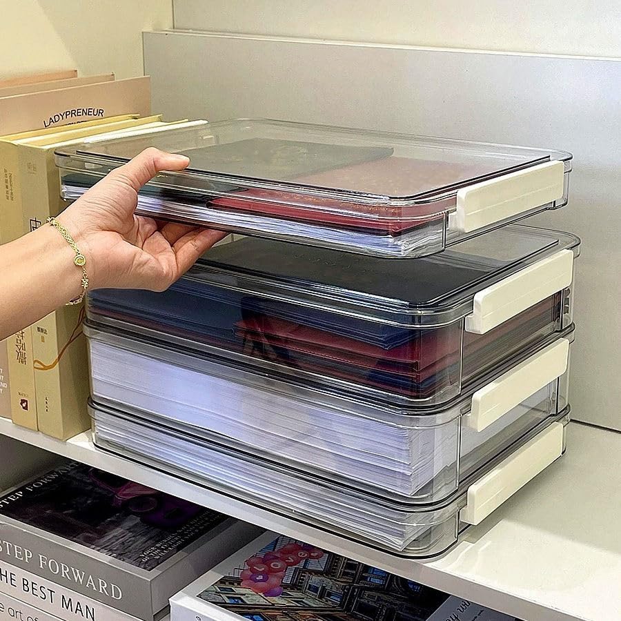 ZeJlo Plastic Storage Containers with Lids, Clear Storage Bins with Lids, 3 PCS Plastic File Box, Plastic Storage Box for Organizing A4 Paper, Photo, Document, Scrapbook, Small Toys, etc