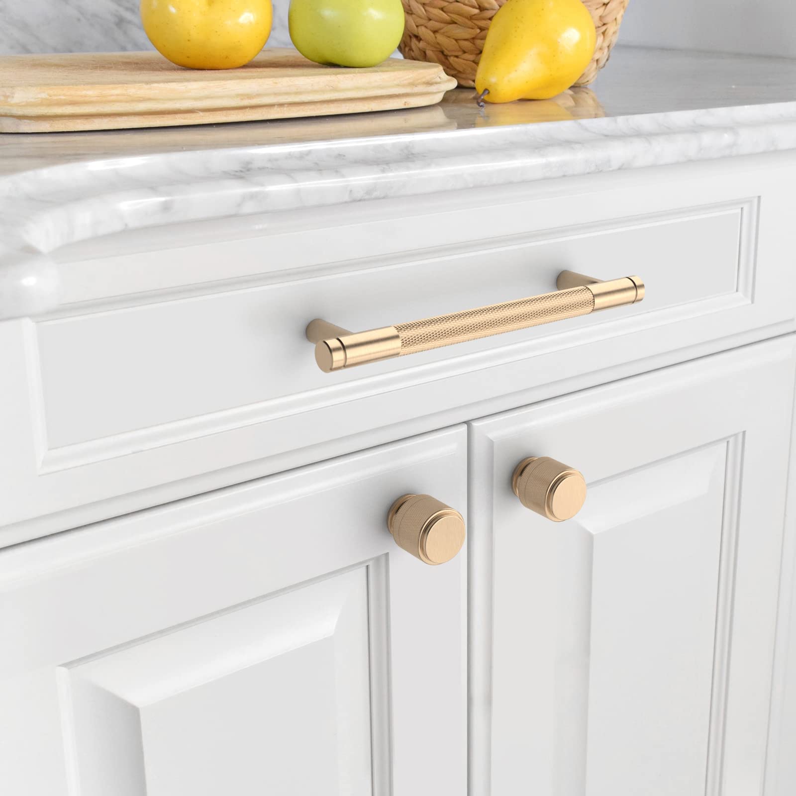 Asidrama 10 Pack 5 Inch(128mm) Gold Cabinet Pulls Knurled Cabinet Handles Cupboard Handles Kitchen Cabinet Hardware for Cupboard Drawer Pulls