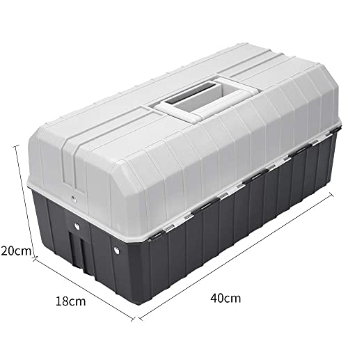 17-Inch Plastic Storage Toolbox, GANCHUN 3-Layer Portable Tool Box, Hobby or Craft Storage Toolbox, Multiplication Tool Organizer for Home Tools, Nails and Pins, Black-Grey