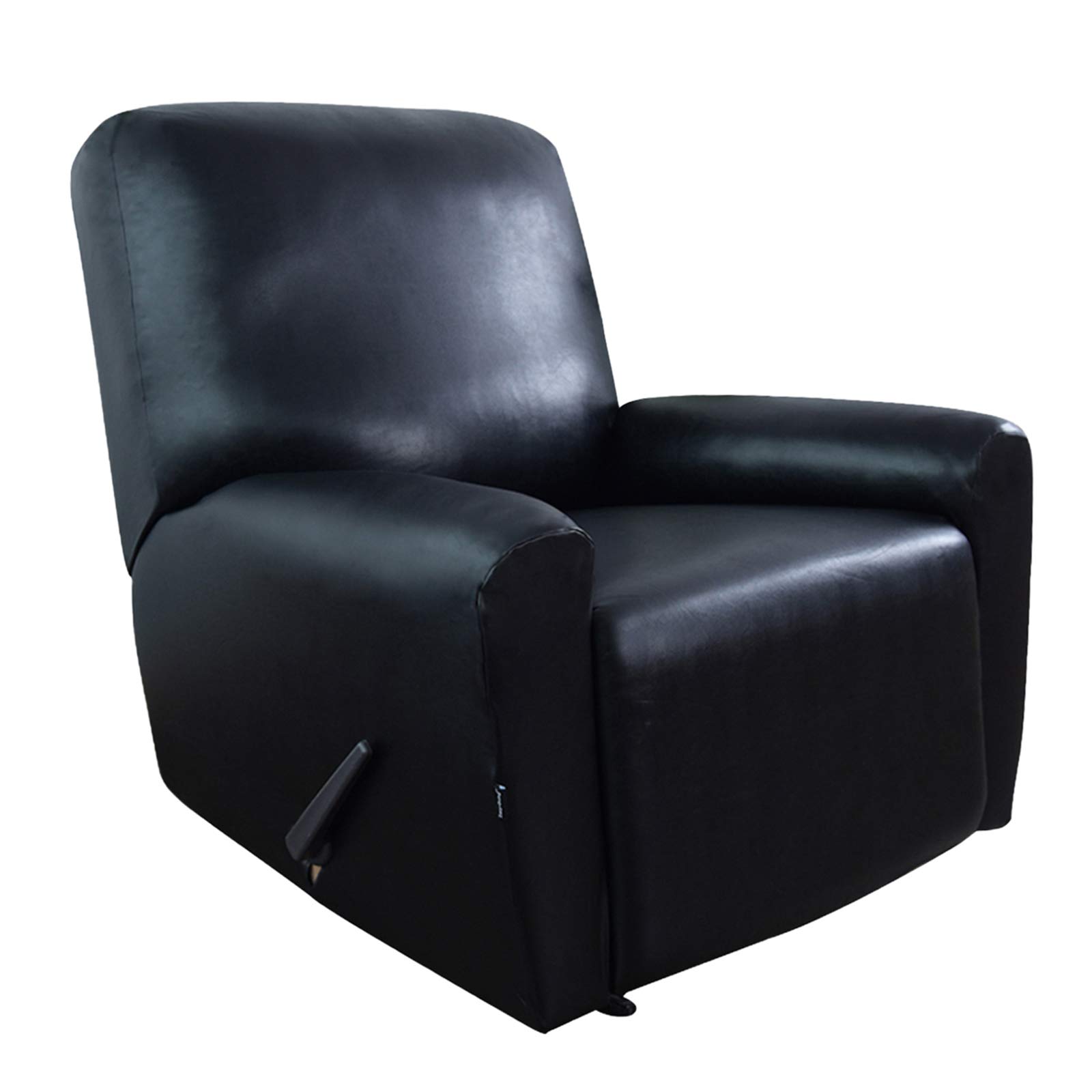 Easy-Going PU Leather Recliner slipcovers, Waterproof Stretch Sofa Covers, 4 Pieces Stretch Furniture Protector, Anti-Slip Elastic Strap Shield Pets Kids Children Cats Dogs (Recliner, Black)