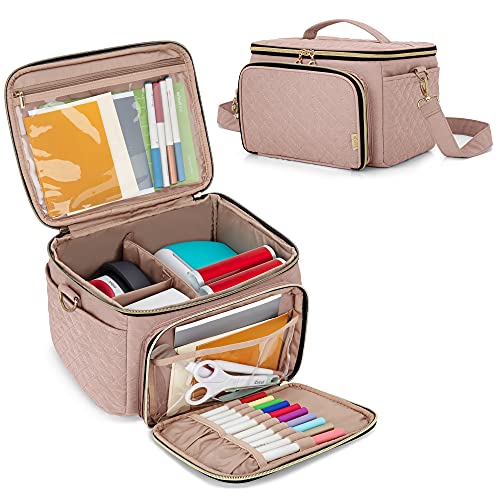 Luxja Carrying Case Compatible with Cricut Joy and Easy Press Mini, Carrying Bag with Supplies Storage Sections, Pale Rose