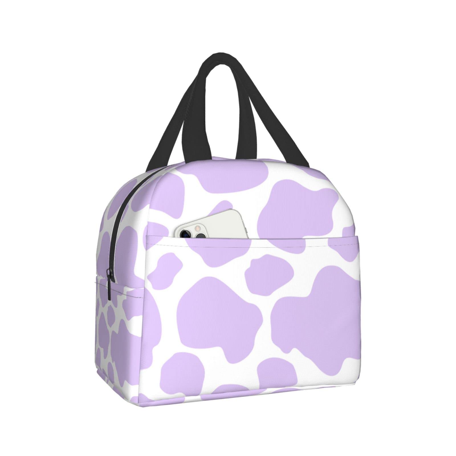 Cow Print Purple Insulated Lunch Bag Reusable Lunch Box Meal Portable Container Tote For Women Work Travel Picnic