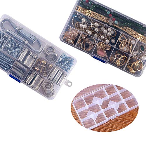 Anyumocz 6 Pack 15 Grids Plastic Crafts Storage Boxes with Adjustable Dividers,Jewelry Organizer Container for Beads Earrings Rings,Clear