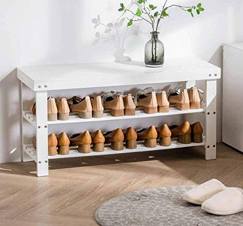 ZXZAX White Shoe Bench Home Minimalist Porch Door Can Sit Shoe Cabinet Simple Solid Wood Shoes Bench Shoe Rack