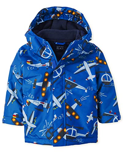 The Children's Place baby boys And Toddler Boy Heavy 3 in 1 Winter Jacket, Wind, Water-resistant Shell, Fleece Inner Down Alternative Coat, Blue Airplanes, 4T US