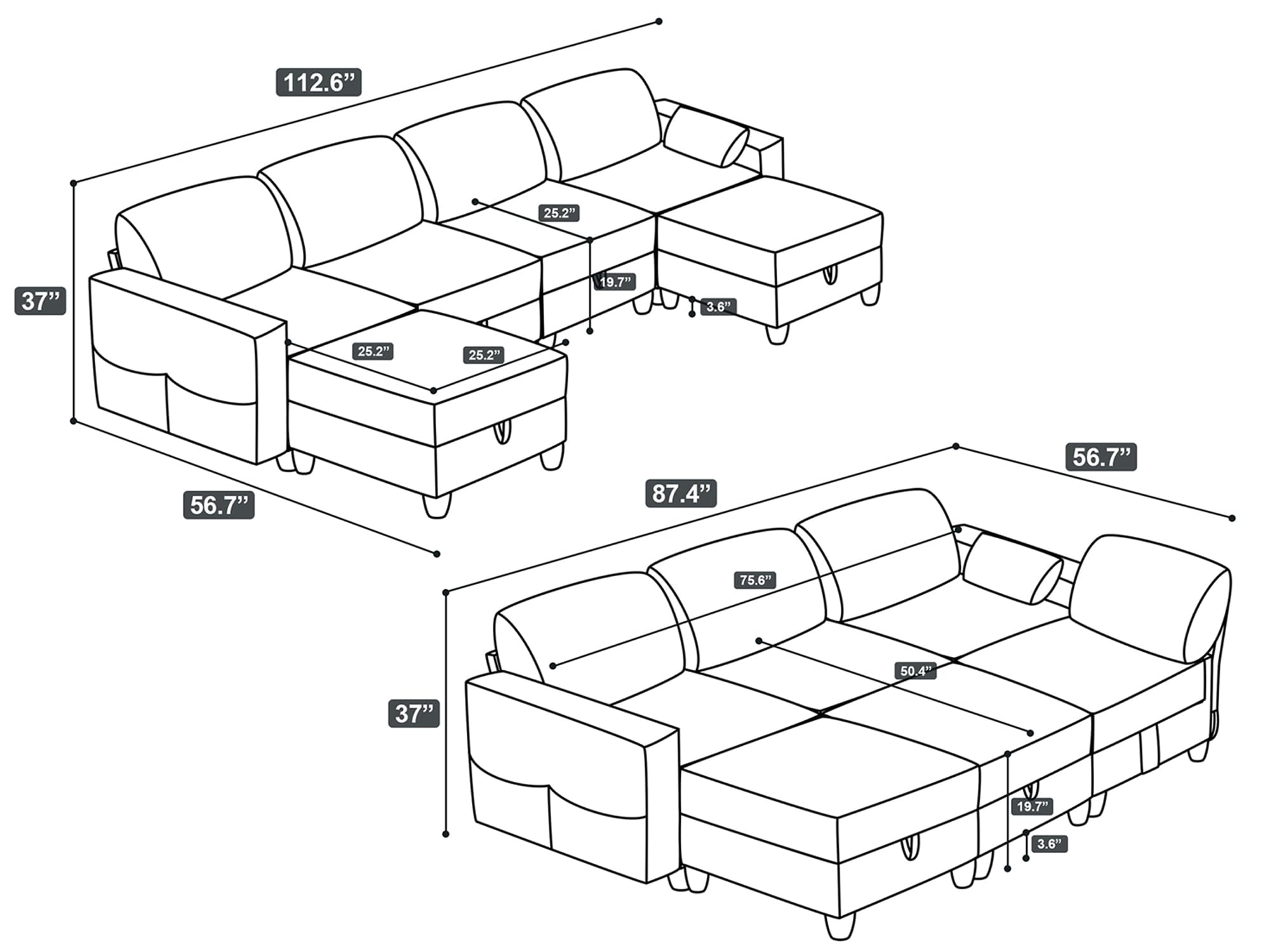 kevinplus 112.6" Modular Sectional Sofa Couch with Storage for Living Room, Modern Contemporary 4-Seat U-Shape Sofa Couch 2 Reversible Ottoman for Apartment, Corduroy Velvet, Navy Blue (2 Ottoman)