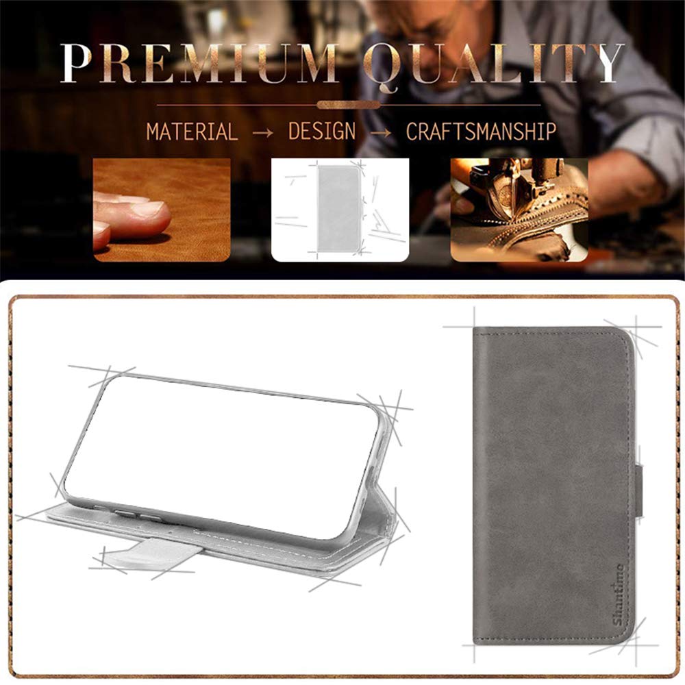 Shantime for Doogee V20 Pro Case, Leather Wallet Case with Cash & Card Slots Soft TPU Back Cover Magnet Flip Case for Doogee V20 Pro (6.43β) Grey