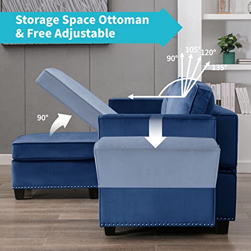 CECER Modular Sectional Sofa Couch,4 Seater Free Combination Sofa Couch with 2 Movable Storage Ottomans, Convertible Sofa Couch with Adjustable Armrest and Backrest for Living Room(Dark Blue)