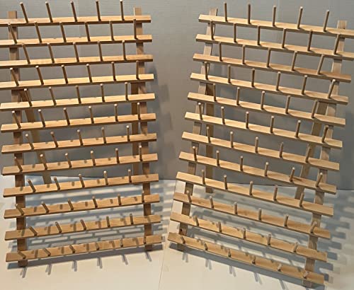 2 - 66 Large Spool Cone Wood Thread Racks (Holds 132 Spools) Hardwood, Freestanding or Wall Mount | Perfect for Large King Size Cones | For Sewing, Embroidery, Quilting, & Specialty Thread Storage