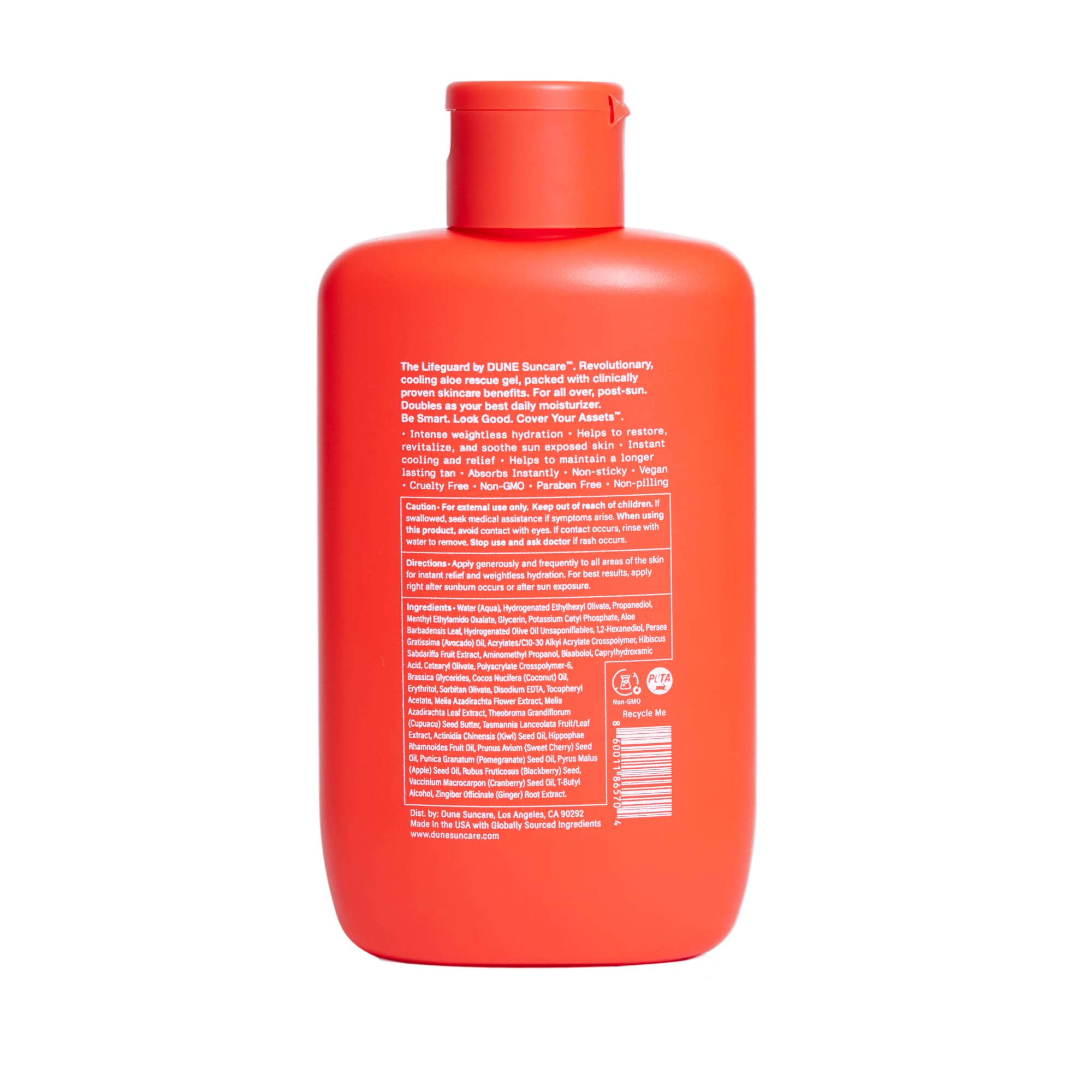 DUNE SUNCARE - The Lifeguard - Miracle Rescue Aloe Vera Gel for All-Over Sunburn Relief, Instantly Cooling, Hydrating Moisturizer, Non-Sticky, Fragrance Free (8.4 Fl Oz)