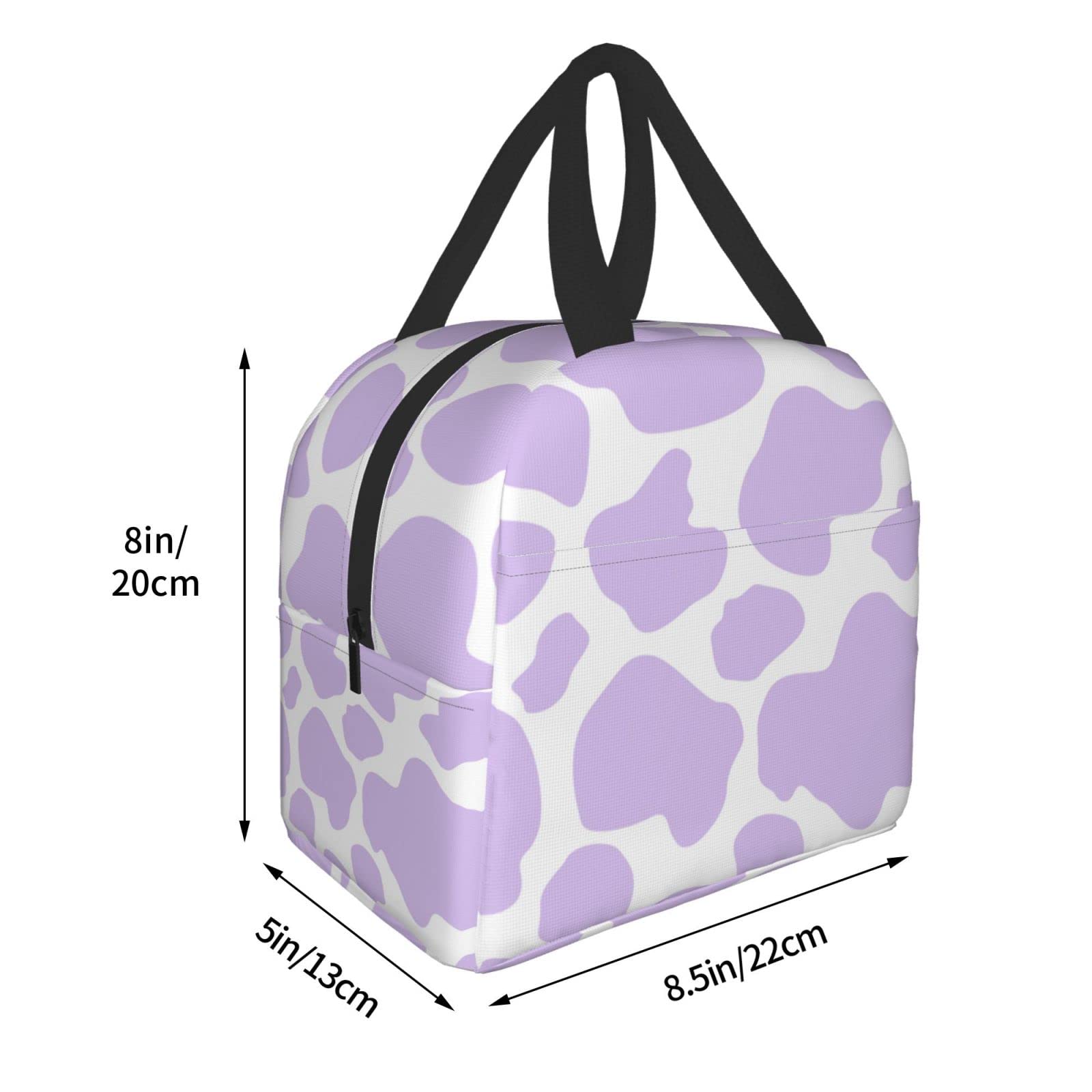 Cow Print Purple Insulated Lunch Bag Reusable Lunch Box Meal Portable Container Tote For Women Work Travel Picnic