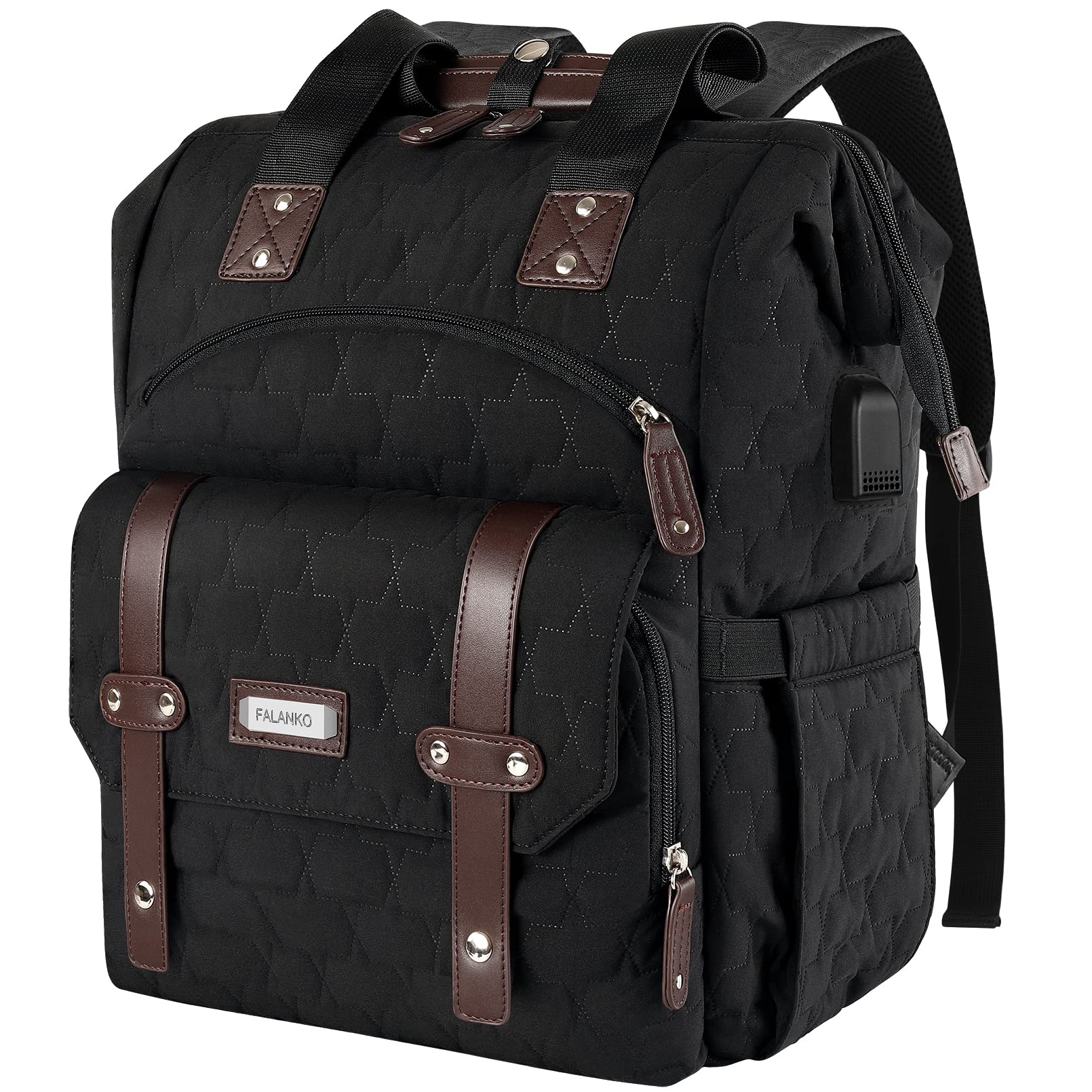 FALANKO Laptop Backpack for Women,Doctor Teacher Nurse Work Bookbag for 15.6 Inch Laptop,Large Travel Airline Approved Wide Open College Shoulder Purse Bag With RFID Anti Theft USB Charging Port