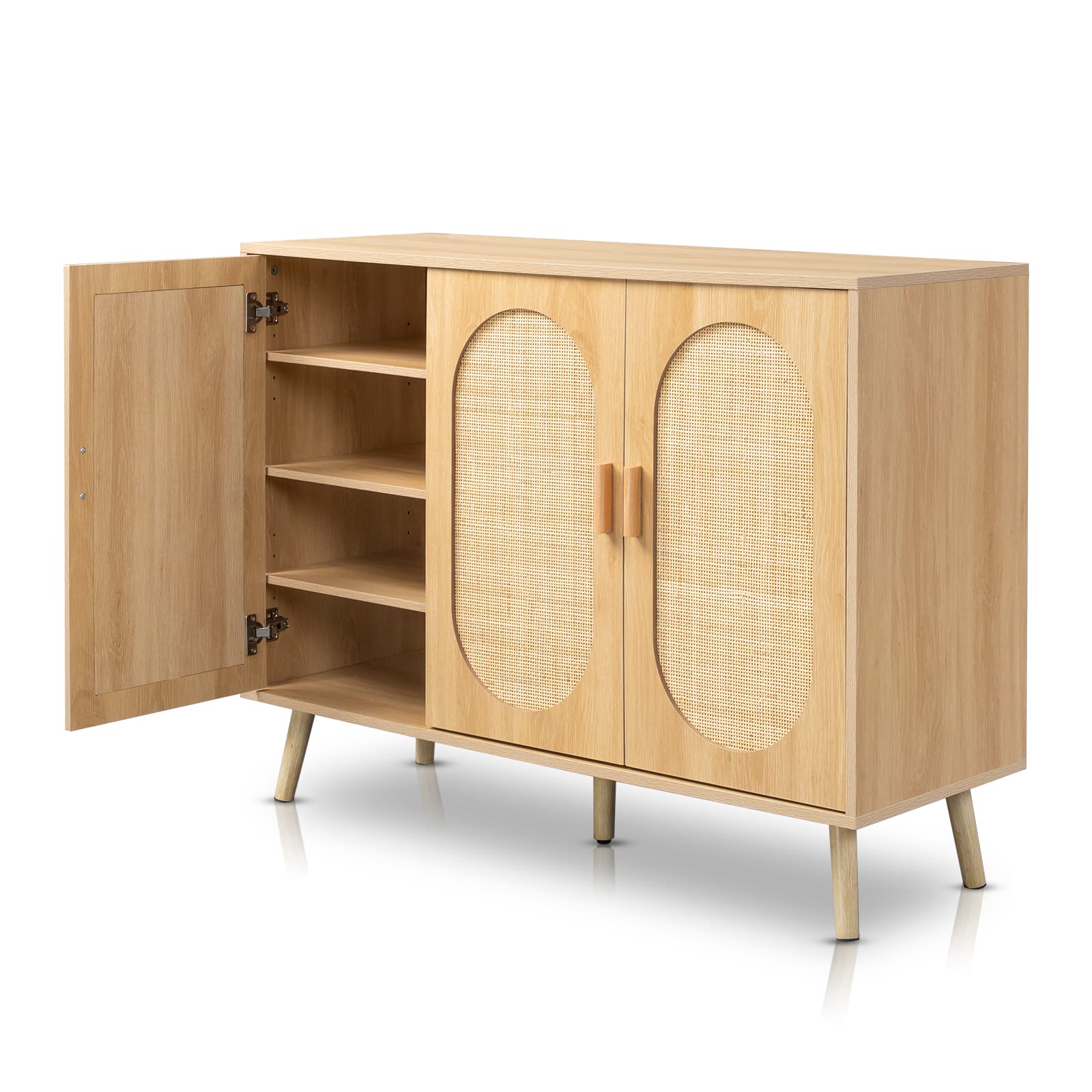 DESIGNSCAPE3D Modern Rattan Shoe Storage Cabinet with Adjustable Shelves - Stylish Furniture and Decor for Living Room, Bedroom, and Hallway