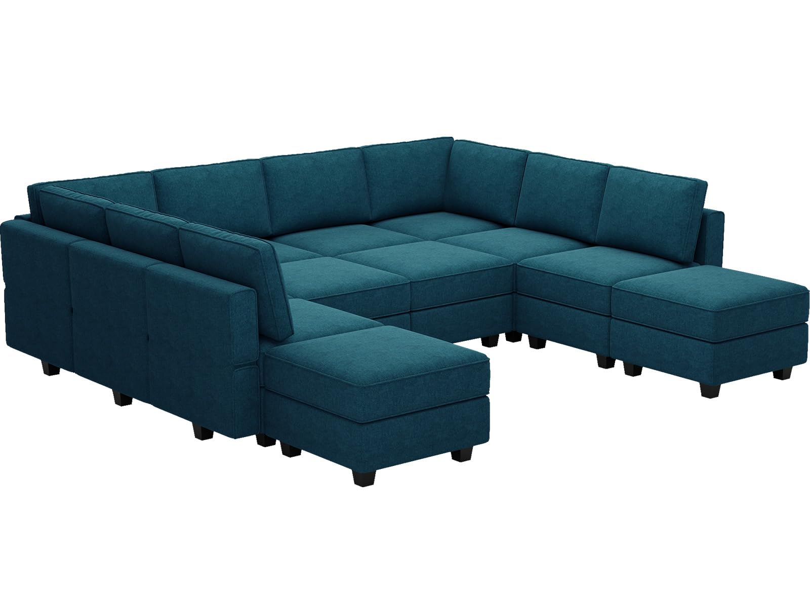 Belffin Terry Fabric Oversized U Shaped Sectional Sofa with Chaise Modular Sectional Sofa Couch for Living Room Convertible Sleeper Bed. Peacock Blue Couch