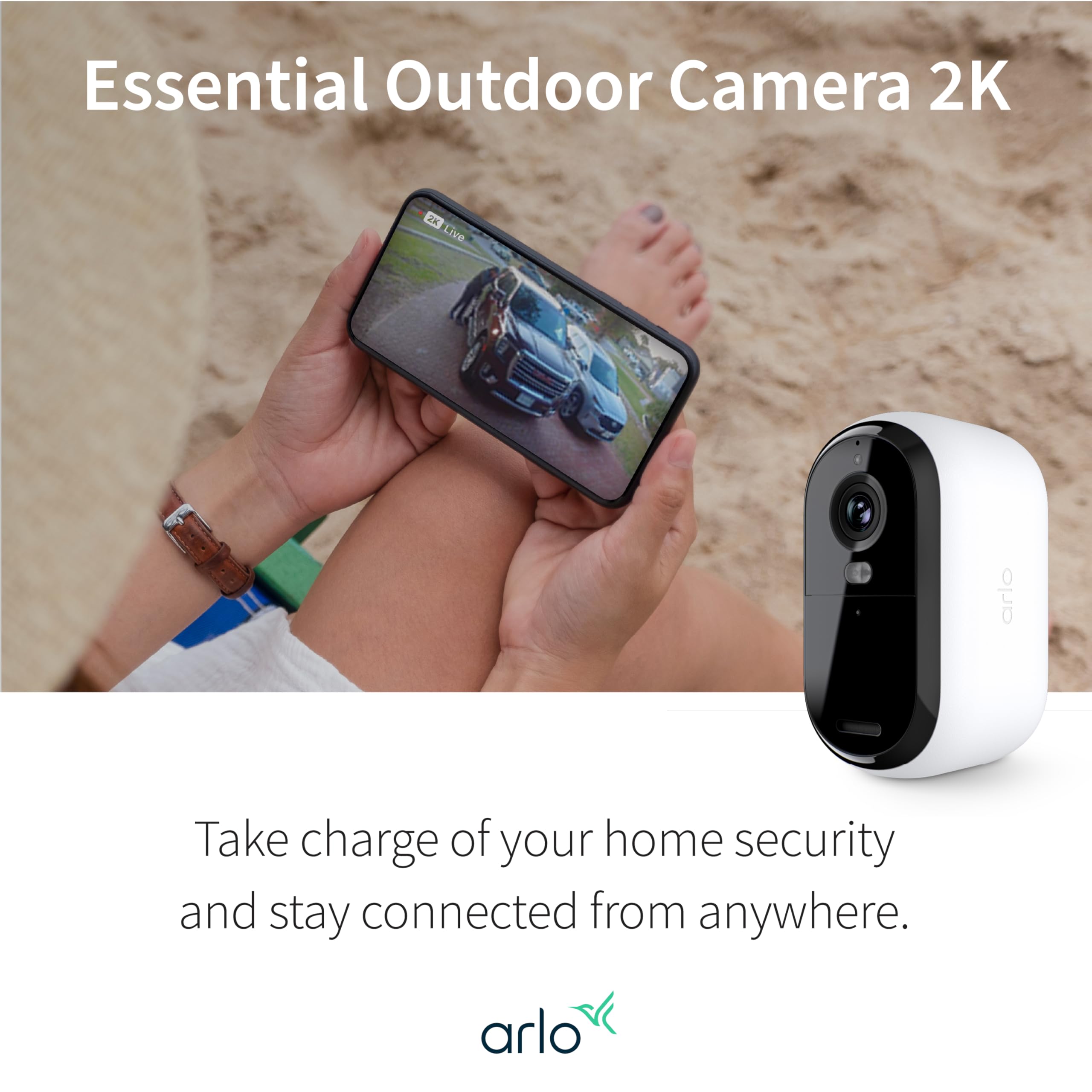 Arlo Essential Security Camera 2K | Indoor - Outdoor | 2nd Gen | Wireless with Spotlight, 2-Way Audio, Color Night Vision, Live Stream, Motion Activation, Real Time Notifications - White, 2 Camera