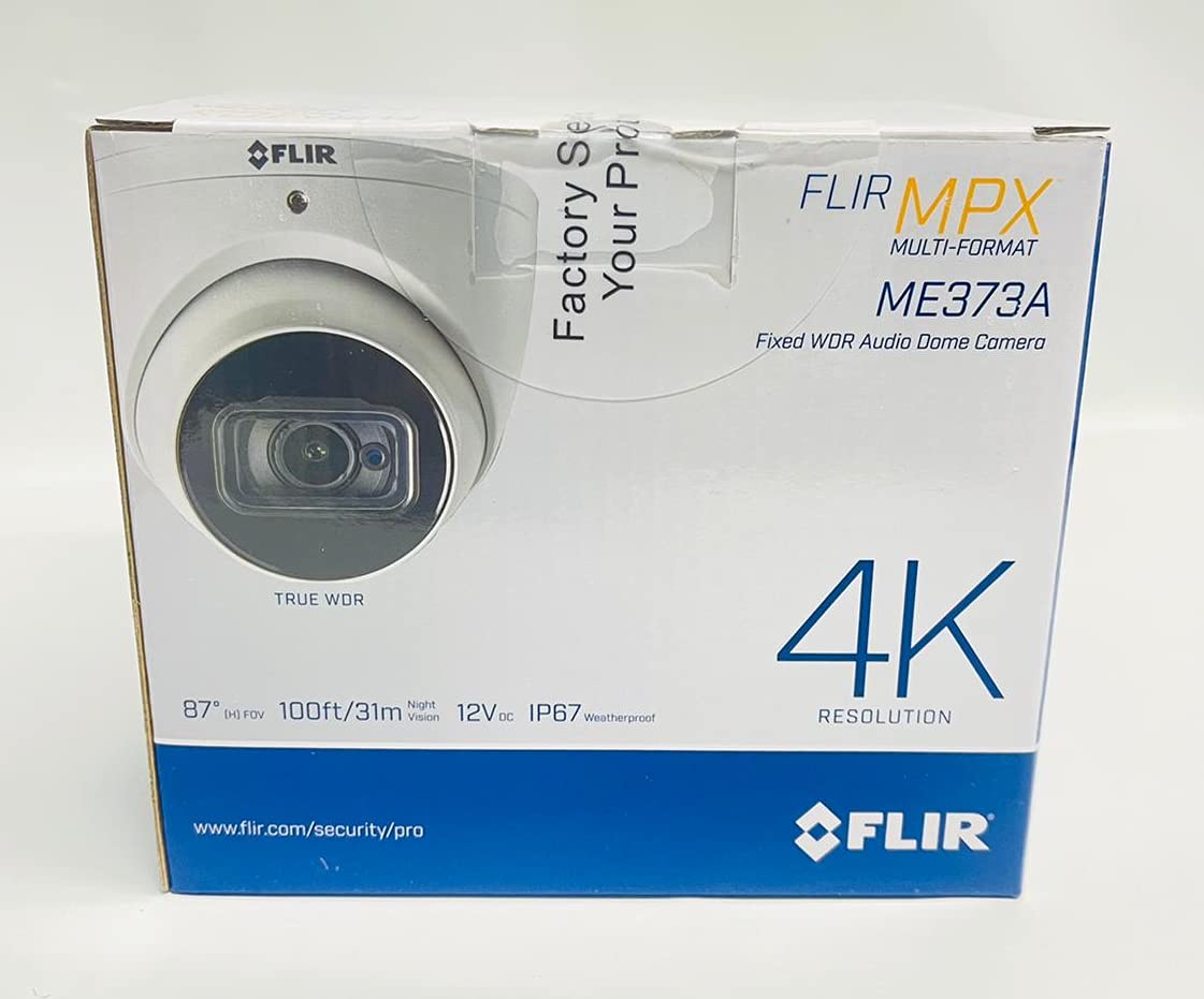 FLIR Digimerge ME373A Outdoor 4-in-1 Security Dome Camera, 4K Ultra HD WDR Fixed Audio Dome, 3.6mm, 100ft Night Vision, Works with AHD/CVI/TVI/CVBS/Lorex, Flir MPX DVR, White (Camera Only)