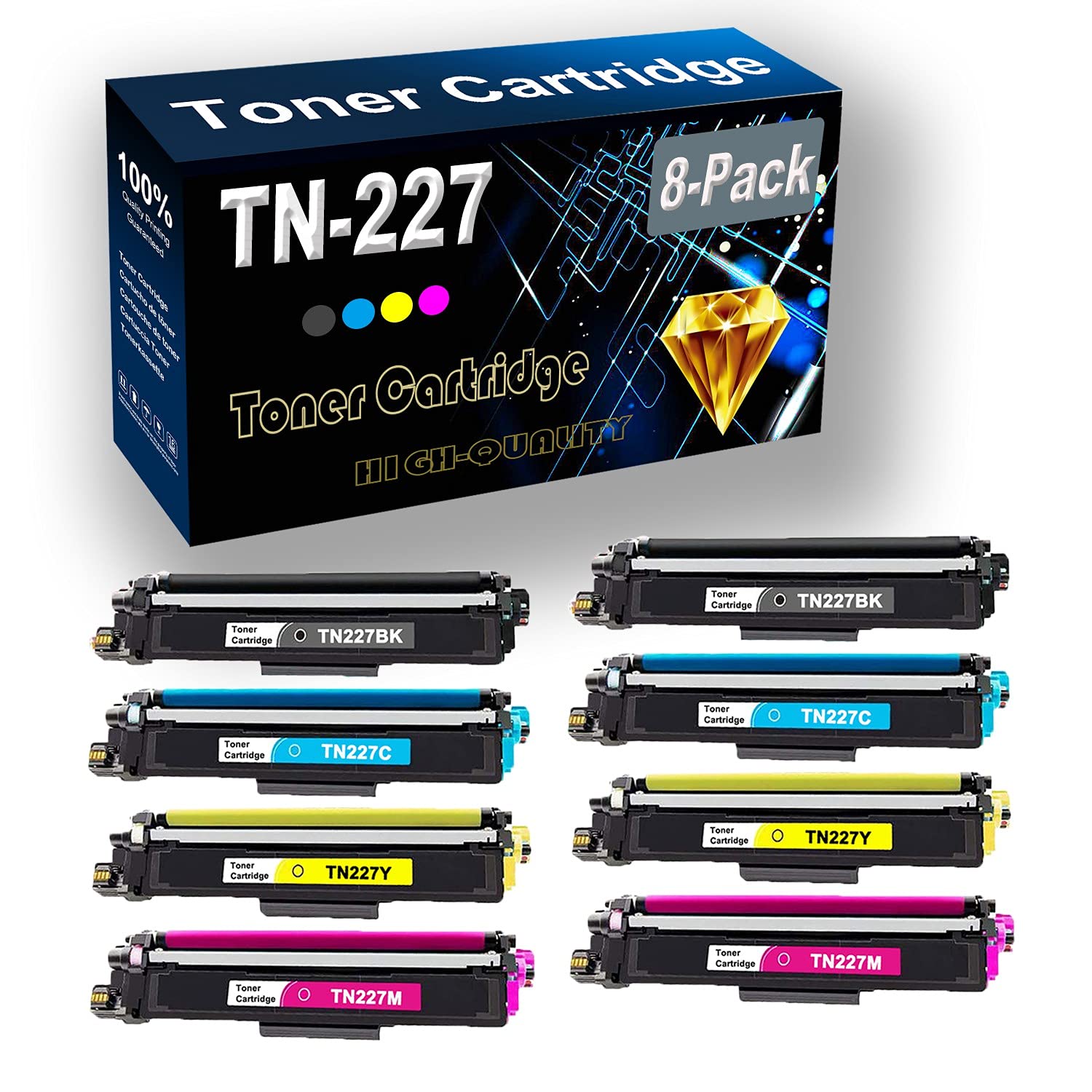 Kolasels Remanufactured Toner Cartridge Replacement for TN227 TN-227BK TN-227C TN-227Y TN-227M for HL-L3210CW HL-L3230CDW HL-L3270CDW Printer (8-Pack, 2BK+2C+2Y+2M)