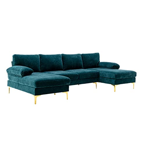 JINS&VICO Sectional Sofa, Modern U-Shaped Upholstered Accent Sofa Couch with Padded Seat and Metal Feet, Comfy Leisure Lounge Sofa for Living Room Bedroom Office, Teal Blue