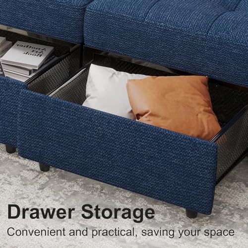 Belffin Fabric Modular Convertible Sectional Sofa U Shape Pull Out Couch with Ottomans 6 Piece Sofa Sectional Set Sleeper Couch with Double Reversible Chaises and Storage for Living Room Blue