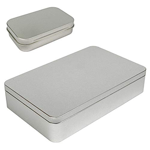 XL (8.5 x 5.3 x 1.9 In) Silver Metal Rectangular Empty Tin Box Containers for Gift Jewelry Craft Storage Organization with 1 Piece 3.75 by 2.45 by 0.8 Inch Hinged Small Tin Box (1 Large 1 Small)
