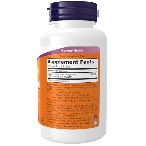 NOW Supplements, Ubiquinol 100 mg, High Bioavailability (the Active Form of CoQ10), 120 Softgels