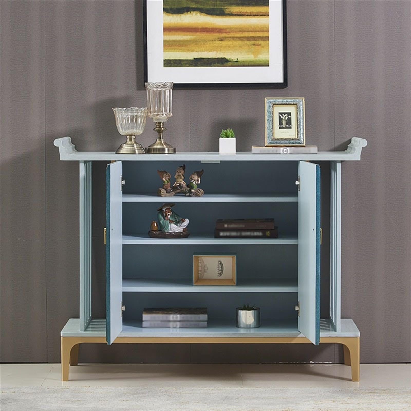 HARAY Shoe Rack Storage Cabinet with 2 Doors, Accent Wooden Sideboard Decorative Cabinet with 4-Tier Shelves, for Living Room, Bedroom, Hallway, Entryway Shoe Storage Organizer