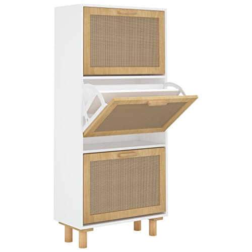 WEMYUFURN Shoe Cabinet Engineered Wood&Natural Rattan - Space-Saving Shoe Organizer - Shoe Rack for Closet, Entryway or Bedroom