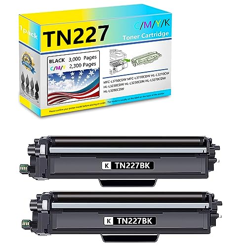 Tn227bk Toner Cartridge Tn227 Black for Brother Tn-227 Bk Tn 227 Tn-227bk Mfc-l3770cdw Hll3230cdw Tn-223bk Hl-l3270cdw Hll3270cdw Mfc-l2710dw High Yield Black x 2
