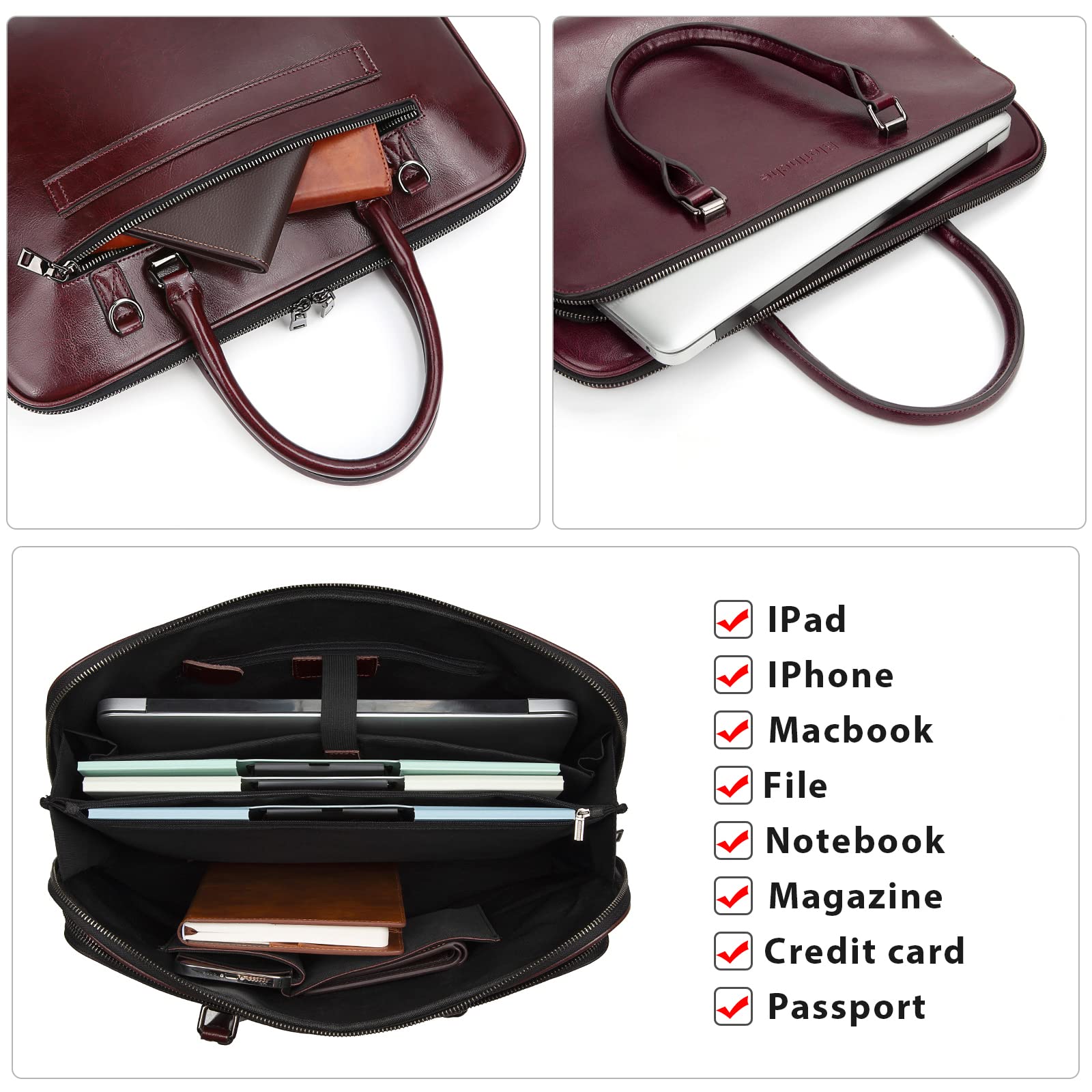 Blofinche Genuine Leather laptop Briefcase: Messenger shoulder bag 15 16 inch men macbook case women work satchel designer handbag