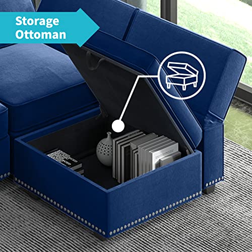 CECER Modular Sectional Sofa Couch,4 Seater Free Combination Sofa Couch with 2 Movable Storage Ottomans, Convertible Sofa Couch with Adjustable Armrest and Backrest for Living Room(Dark Blue)
