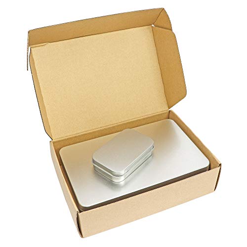 XL (8.5 x 5.3 x 1.9 In) Silver Metal Rectangular Empty Tin Box Containers for Gift Jewelry Craft Storage Organization with 1 Piece 3.75 by 2.45 by 0.8 Inch Hinged Small Tin Box (1 Large 1 Small)