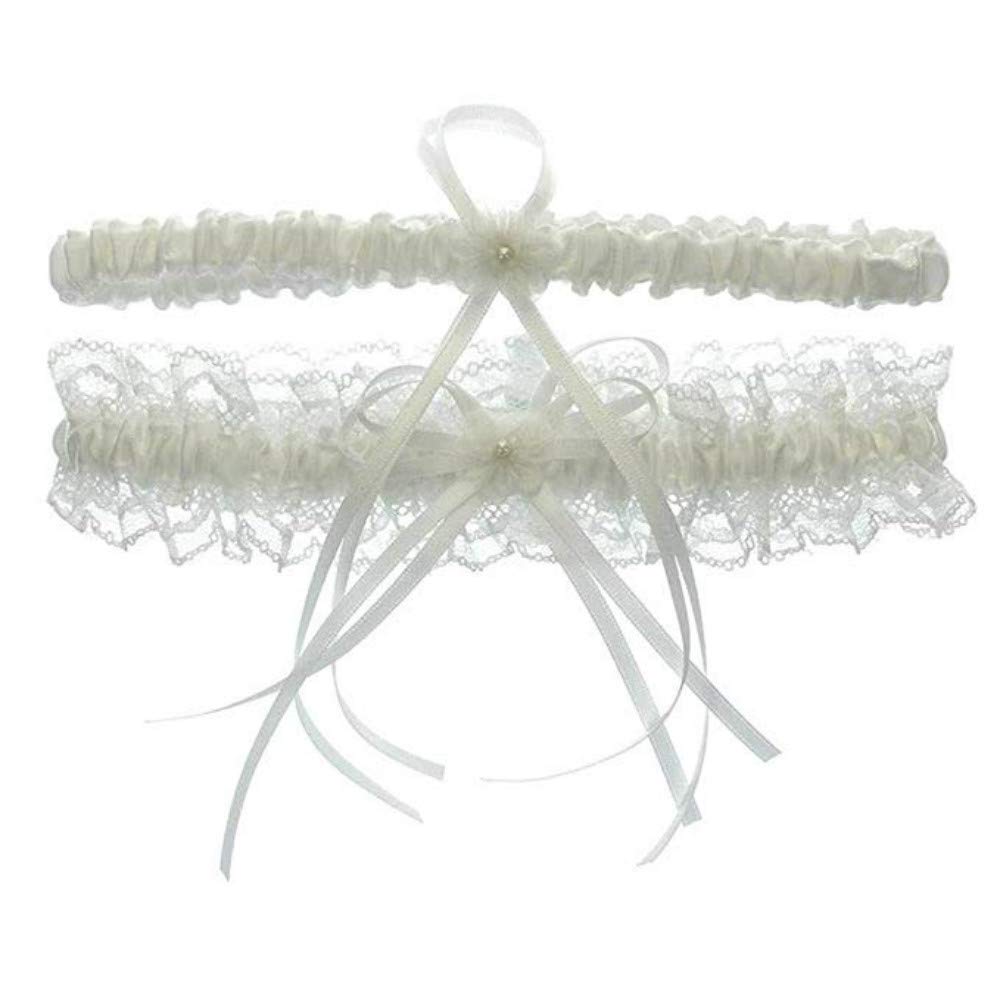 Lace Wedding Garters for Bride Pearl Stretch Prom Garter, Women Wedding Bridal Legs Garter Set (One Size, White)
