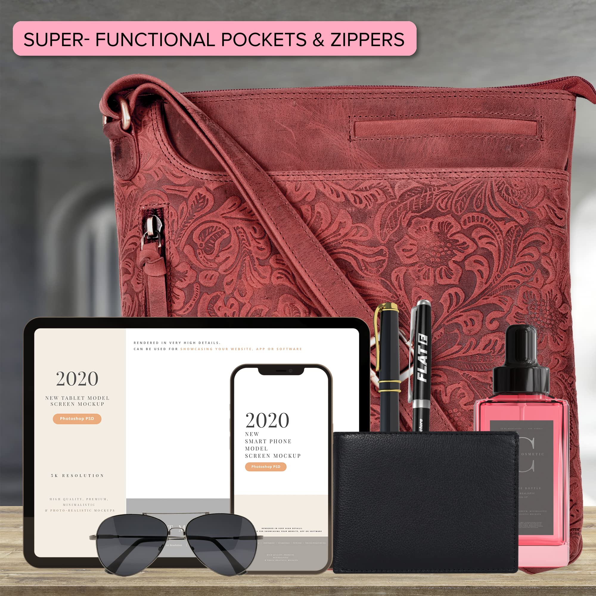 Real Genuine Leather Crossbody Bags for Women - Ladies Sling Bags Adjustable Shoulder Strap Medium Size Purses for Women