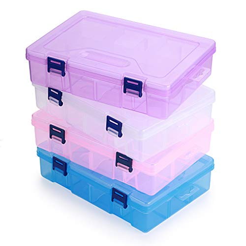 BTSKY Large Capacity Pencil Box, Adjustable Double Deck Office Supplies Storage Organizer Case, Assorted Color Brush Painting Pencils Storage Box Watercolor Pen Container Drawing Tool 4 Pack