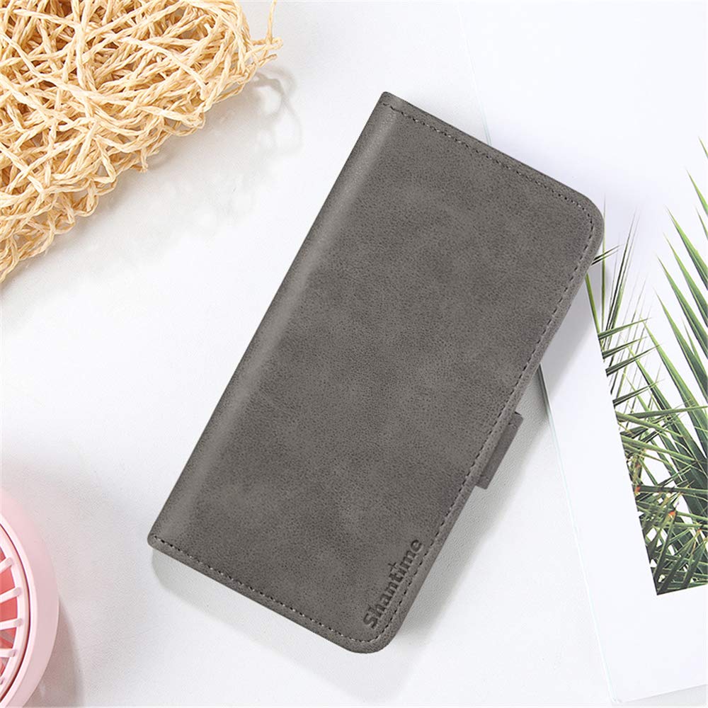 Shantime for Doogee V20 Pro Case, Leather Wallet Case with Cash & Card Slots Soft TPU Back Cover Magnet Flip Case for Doogee V20 Pro (6.43β) Grey