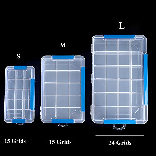 BangQiao 2 Pack Adjustable Plastic Divider Storage Box Container for Bead, Button, Small Parts, 15 Grids, Clear