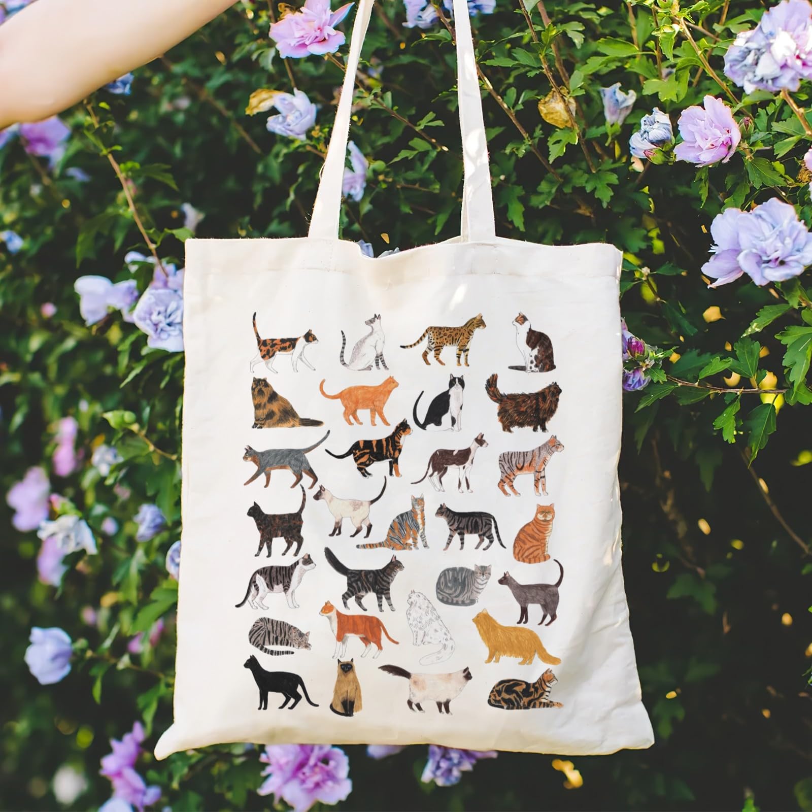 Andeiltech Canvas Tote Bag for Women Fun Cat Aesthetic Tote Bag with Inner Pocket Cats Shoulder Book Bag Gift Shopping Reusable Grocery Bags