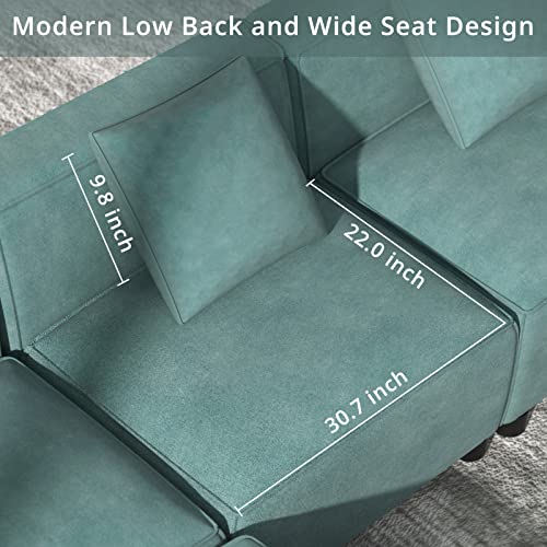 LLappuil Modern Modular Sectional Sofa Set, Low Back Minimalist Style Couch with Ottoman, Soft Fabric 10 Seater Oversized 153.5" U Shaped Sofa for Living Room, Aqua Blue