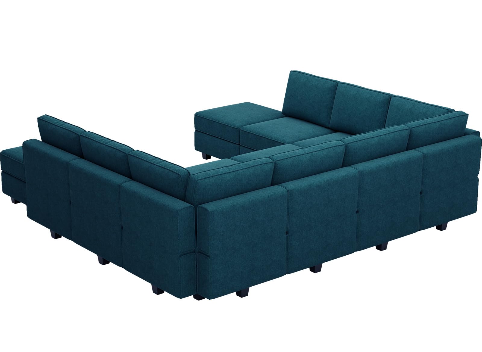 Belffin Terry Fabric Oversized U Shaped Sectional Sofa with Chaise Modular Sectional Sofa Couch for Living Room Convertible Sleeper Bed. Peacock Blue Couch