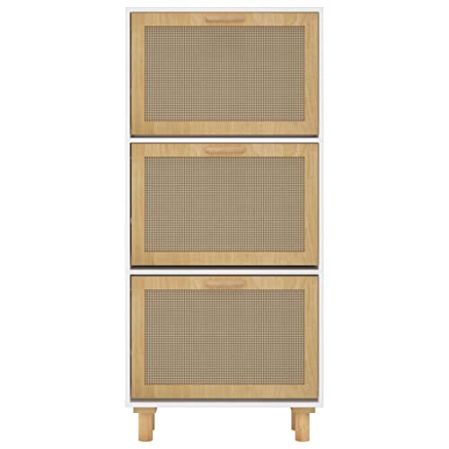 WEMYUFURN Shoe Cabinet Engineered Wood&Natural Rattan - Space-Saving Shoe Organizer - Shoe Rack for Closet, Entryway or Bedroom