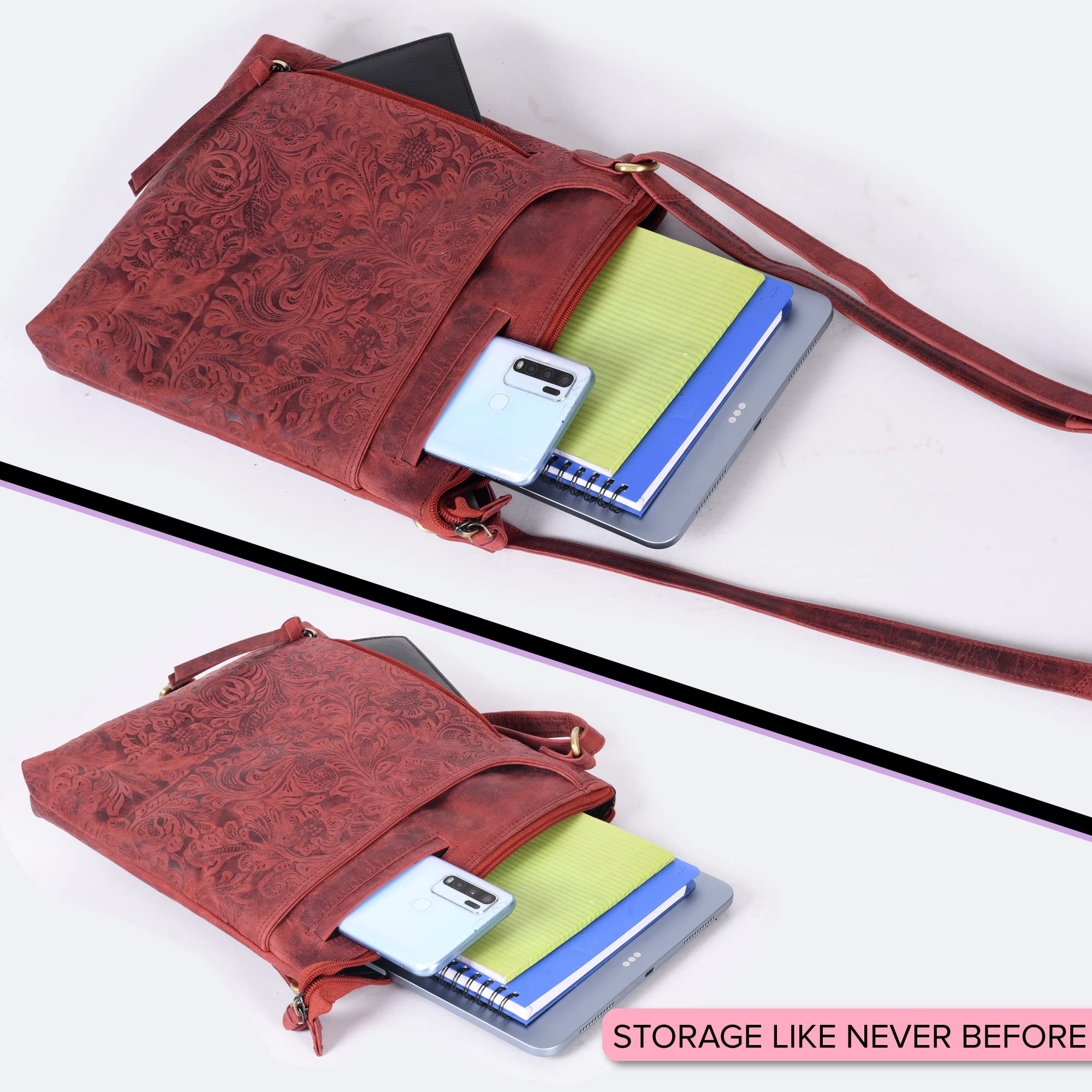 Real Genuine Leather Crossbody Bags for Women - Ladies Sling Bags Adjustable Shoulder Strap Medium Size Purses for Women
