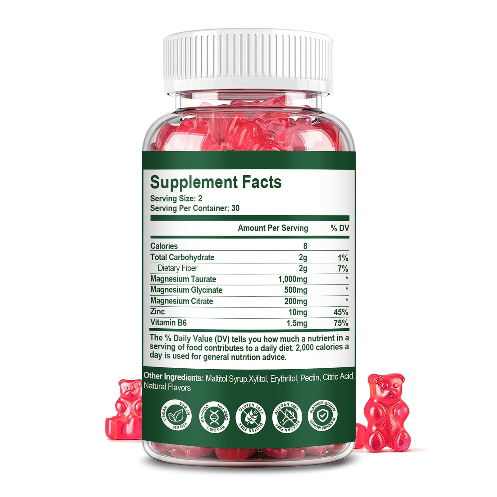Magnesium Taurate Gummies with Magnesium Taurate, Magnesium Glycinate & Magnesium Citrate-for Heart Health, Muscles Function, Mood Support-Vegetarian, Non-GMO