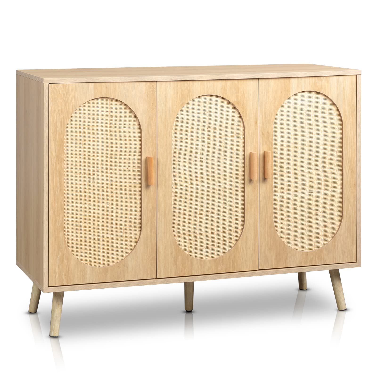 DESIGNSCAPE3D Modern Rattan Shoe Storage Cabinet with Adjustable Shelves - Stylish Furniture and Decor for Living Room, Bedroom, and Hallway