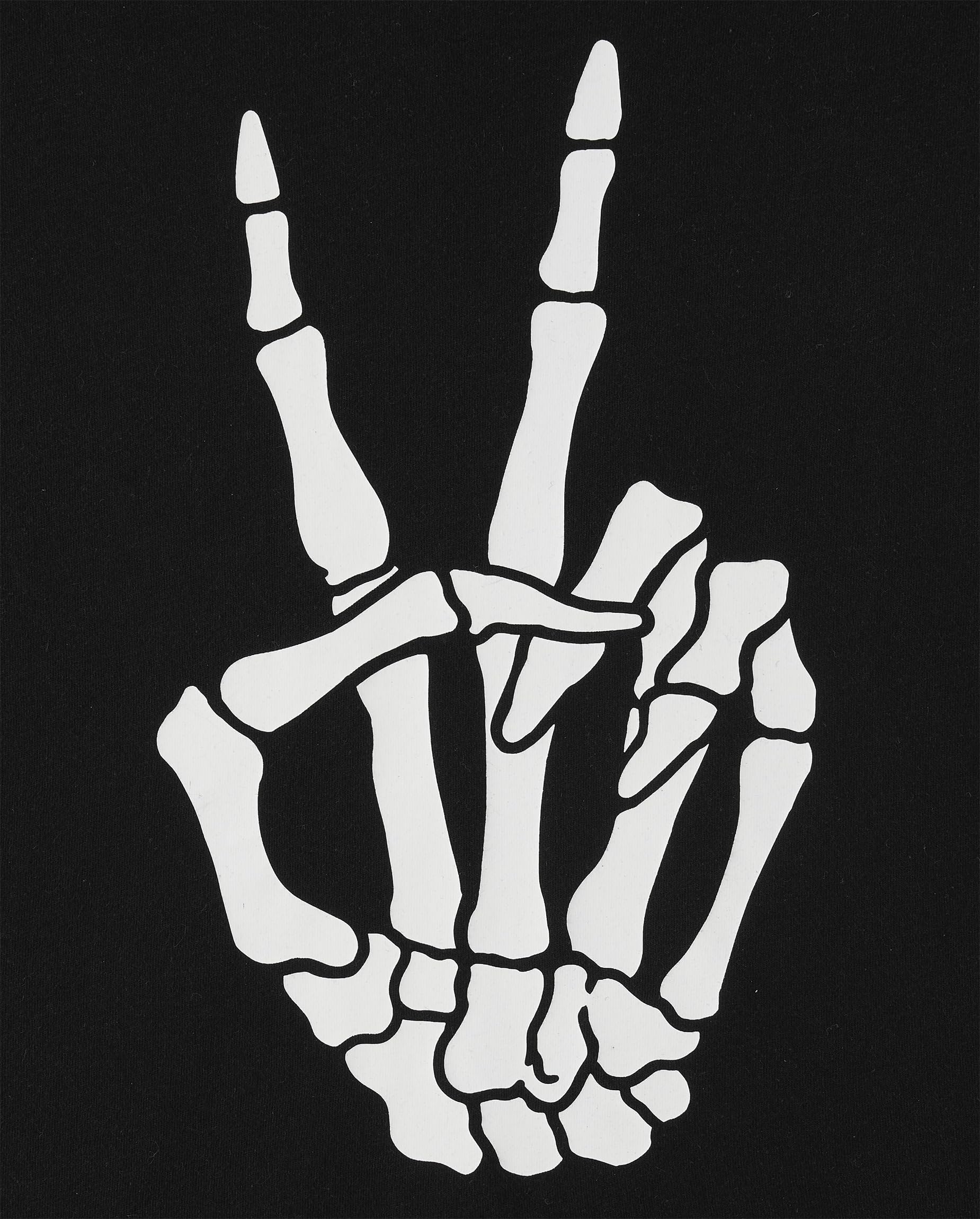 The Children's Place Unisex-Baby Long Sleeve Halloween Graphic T-shirt Skeleton Peace Medium