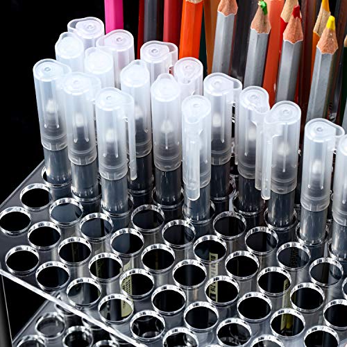 96 Hole Pencil Brush Holder Acrylic Pen Holder Desk Stand Organizer for Pencils Paint Brushes Markers Display and Home Storage (2 Pieces)