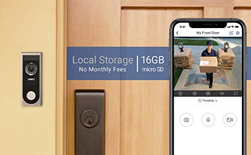 Lorex 1080p Wi-Fi Video Doorbell Security Camera with Motion Detection, Smart Security Lighting, IR Night Vision, Ultra Wide Angle Lens & 2-Way Talk – Includes 16GB SD Card [Requires Wiring]
