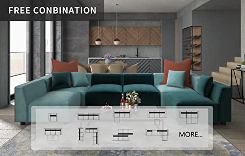 LLappuil Modern Modular Sectional Sofa Set, Low Back Minimalist Style Couch with Ottoman, Soft Fabric 10 Seater Oversized 153.5" U Shaped Sofa for Living Room, Aqua Blue