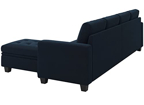Belffin Velvet Reversible Sectional Sofa with Chaise Convertible L Shaped 4-seat Sectional Couch with Storage Ottoman Blue