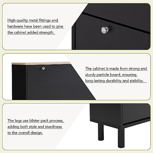 Goohome Narrow Design Shoe Cabinet with 3 Flip Drawers, Wood Grain Pattern Top Entryway Organizer with 3 Hooks, Free Standing Shoe Rack with Adjustable Panel, Modern Style Shoe Rack for Hallway